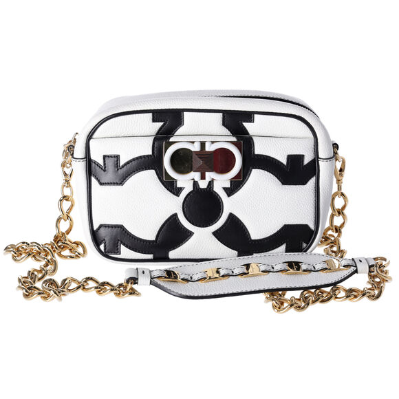 Salvatore Ferragamo | Bags | Salvatore Ferragamo Iconic Gancini Leather Camera Bag Black White ...